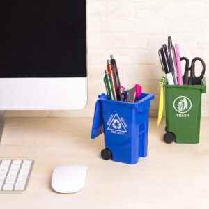 Wiosi Mini Curbside Garbage Trash Bin Pen Holder and Unique Tiny Size Recycle Can Set Pencil Cup Desktop Organizer Green Blue 2-Pack