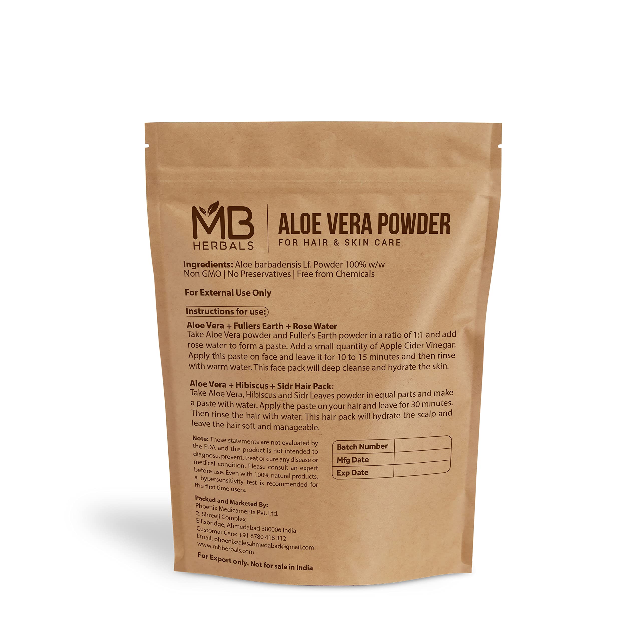 MB Herbals Aloe Vera Powder 3.5 oz / 100 Gram | Aloe barbadensis Powder | Natural Skin Moisturizer | Promotes Hair Growth | for External Use Only