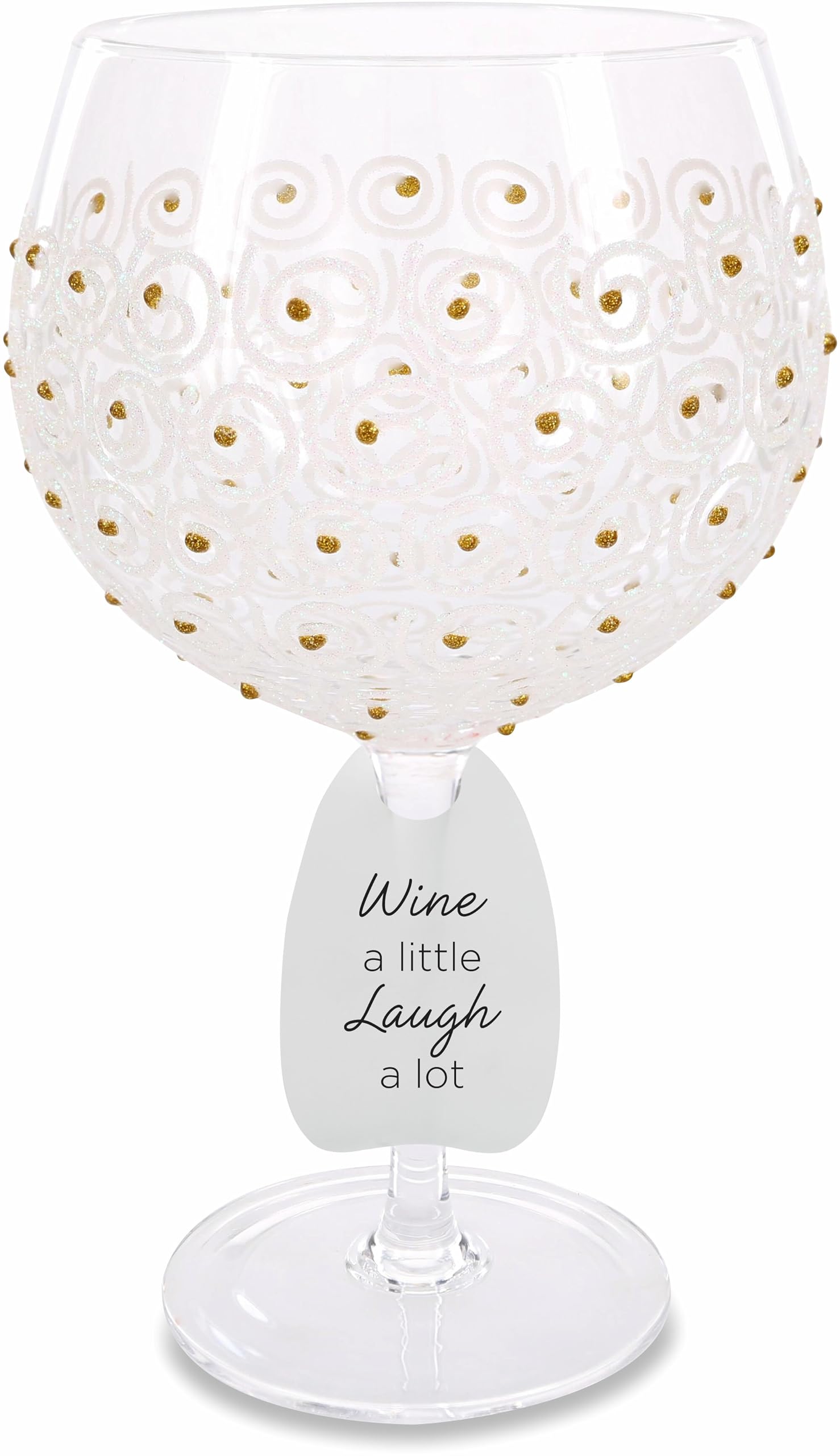 Pavilion Gift Company 24 Oz Hand Painted Large Glass Wine A Little Laugh A Lot-White Sparkle Swirl, Gold