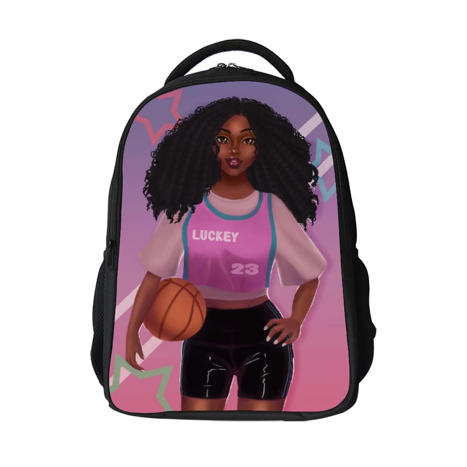 SARA NELL Kids Black Girl Magic School Backpack African American Girl Hold Basketball School Bags Afro Girls Bookbag for Elementary Boys Girls, 16 Inches