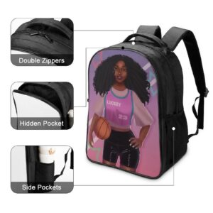 SARA NELL Kids Black Girl Magic School Backpack African American Girl Hold Basketball School Bags Afro Girls Bookbag for Elementary Boys Girls, 16 Inches