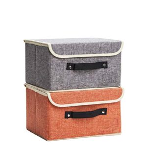 small storage boxes with lids 2 pack linen collapsible cube storage basket with handle, jane's home foldable fabric storage box with lids organizer for clothes closet, ornament