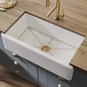 kraus kfr1-33gwh turino 33-inch fireclay farmhouse apron reversible single bowl kitchen sink with bottom grid in, white color