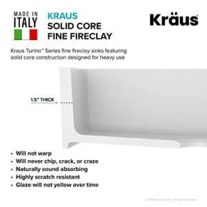 Kraus KFR1-33GWH Turino 33-inch Fireclay Farmhouse Apron Reversible Single Bowl Kitchen Sink with Bottom Grid in, White Color