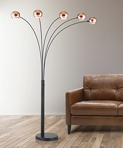 HOMEGLAM Orbs 5 Lights Arc Floor Lamp, Dimmer Switch, Bulbs Included (Bronze/Copper)