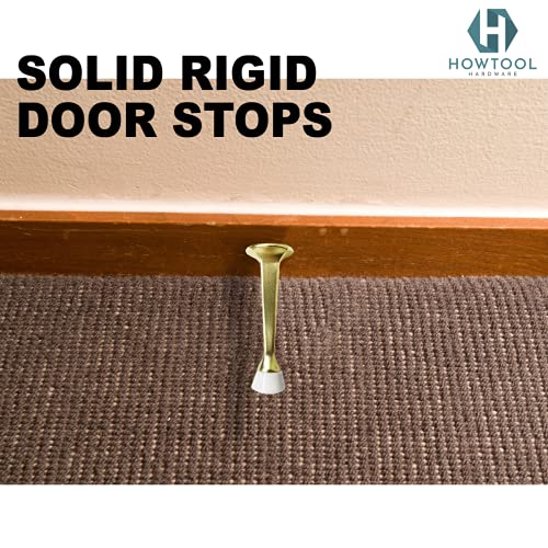 Door Stops 3 Inch Rigid Wall Mounted with Rubber Tip Champagne Brass, 5 Pack | HOWTOOL