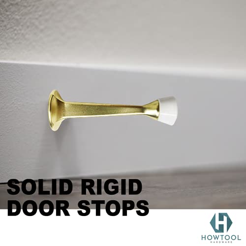 Door Stops 3 Inch Rigid Wall Mounted with Rubber Tip Champagne Brass, 5 Pack | HOWTOOL