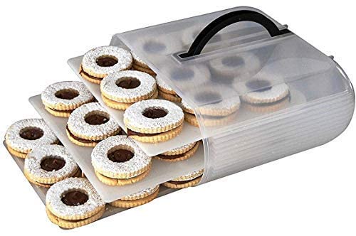 Cookie and Cake Carrier Container with Handle and Lid 4 Trays Cupcake Storage Transport Holder Box 2 Devil Eggs Trays Included