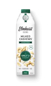 elmhurst 1925 cashew milk, unsweetened cashew milk, shelf stable cashew milk, vegan, kosher, nondairy, sugar free, non gmo, plant based alternative milk, made with water and cashews, simpler better, 32 ounce (pack of 6)