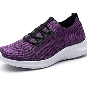 ECHOINE Women's Sneakers Lightweight Walking Trainers Casual Breathable Slip On Mesh Shoes 11 B(M) US Purple