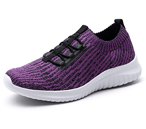 ECHOINE Women's Sneakers Lightweight Walking Trainers Casual Breathable Slip On Mesh Shoes 11 B(M) US Purple