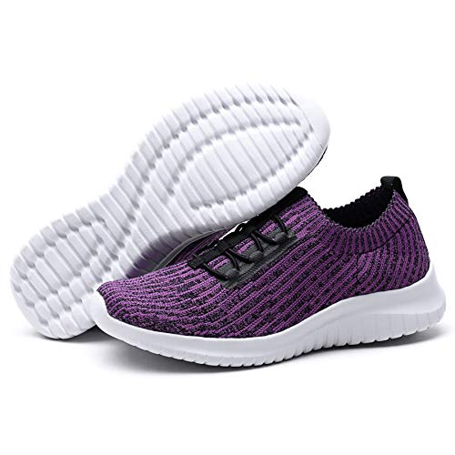 ECHOINE Women's Sneakers Lightweight Walking Trainers Casual Breathable Slip On Mesh Shoes 11 B(M) US Purple