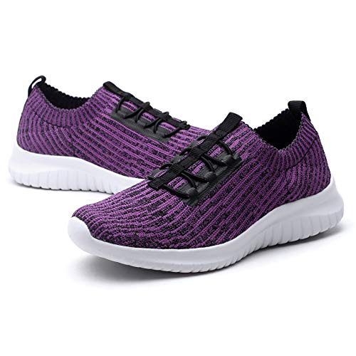 ECHOINE Women's Sneakers Lightweight Walking Trainers Casual Breathable Slip On Mesh Shoes 11 B(M) US Purple