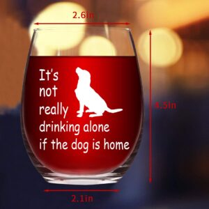 Stemless Wine Glass It's not really drinking alone if the dog is home Funny Wine Cup Best Gift for Dog Lover 15 oz