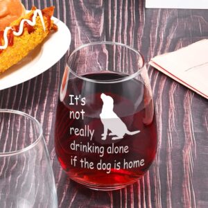 Stemless Wine Glass It's not really drinking alone if the dog is home Funny Wine Cup Best Gift for Dog Lover 15 oz