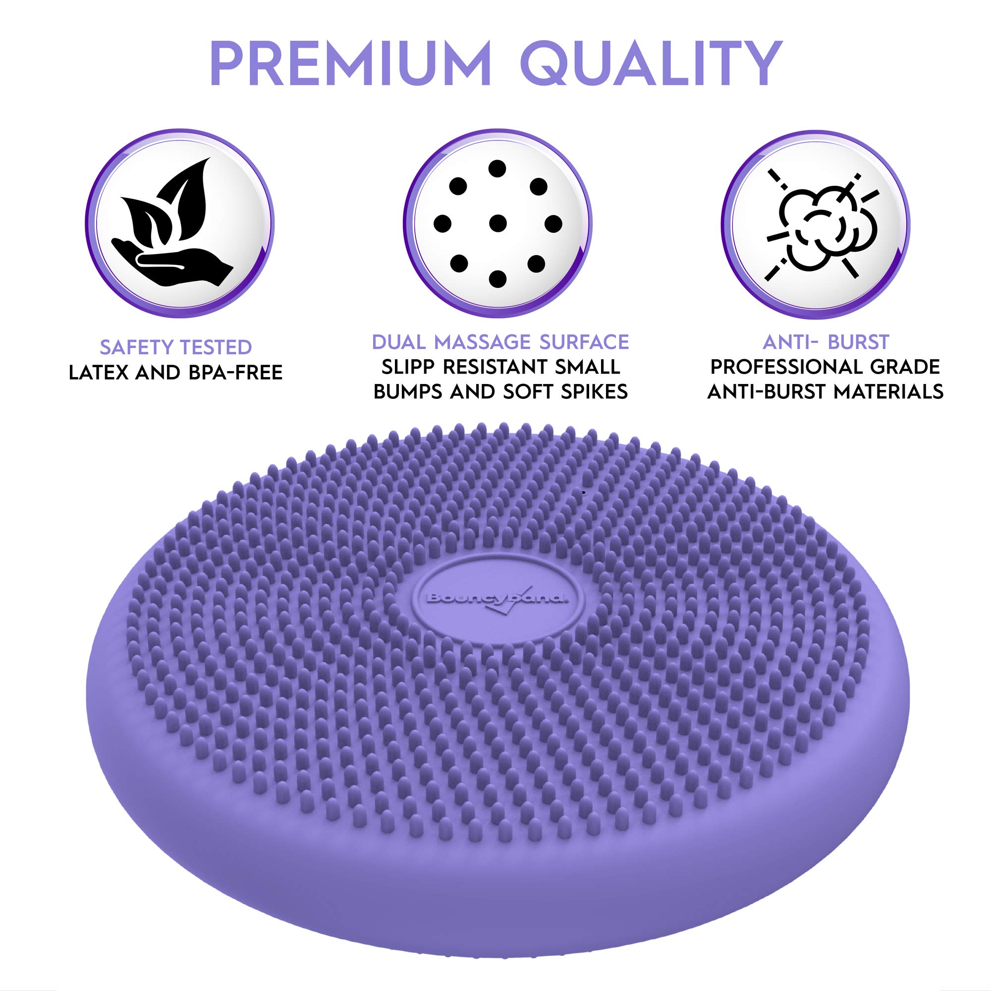 Bouncyband – Wiggle Seat – Purple, 13” D – Large Sensory Cushion for Kids Ages 6-18+ – Promotes Active Learning, Improves Student Productivity, Includes Easy-Inflation Pump