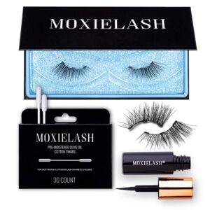 moxielash magnetic eyelashes with eyeliner kit - baby bundle - natural looking false eyelashes - set of baby lashes + magnetic eyeliner + eyeliner remover swabs - usa owned - no glue