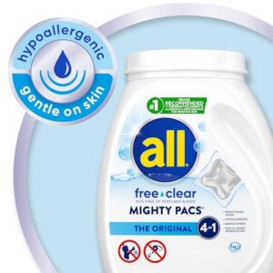 All Mighty Pacs Laundry Detergent, Free Clear for Sensitive Skin, Tub, 60 Count