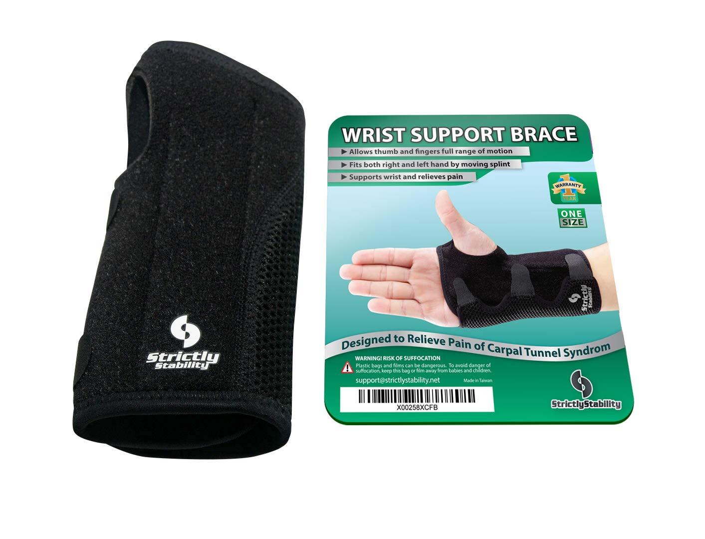 StrictlyStability Wrist Brace for Carpal Tunnel, Arthritis, Tendonitis Support Fitting Both Hands (Universal)