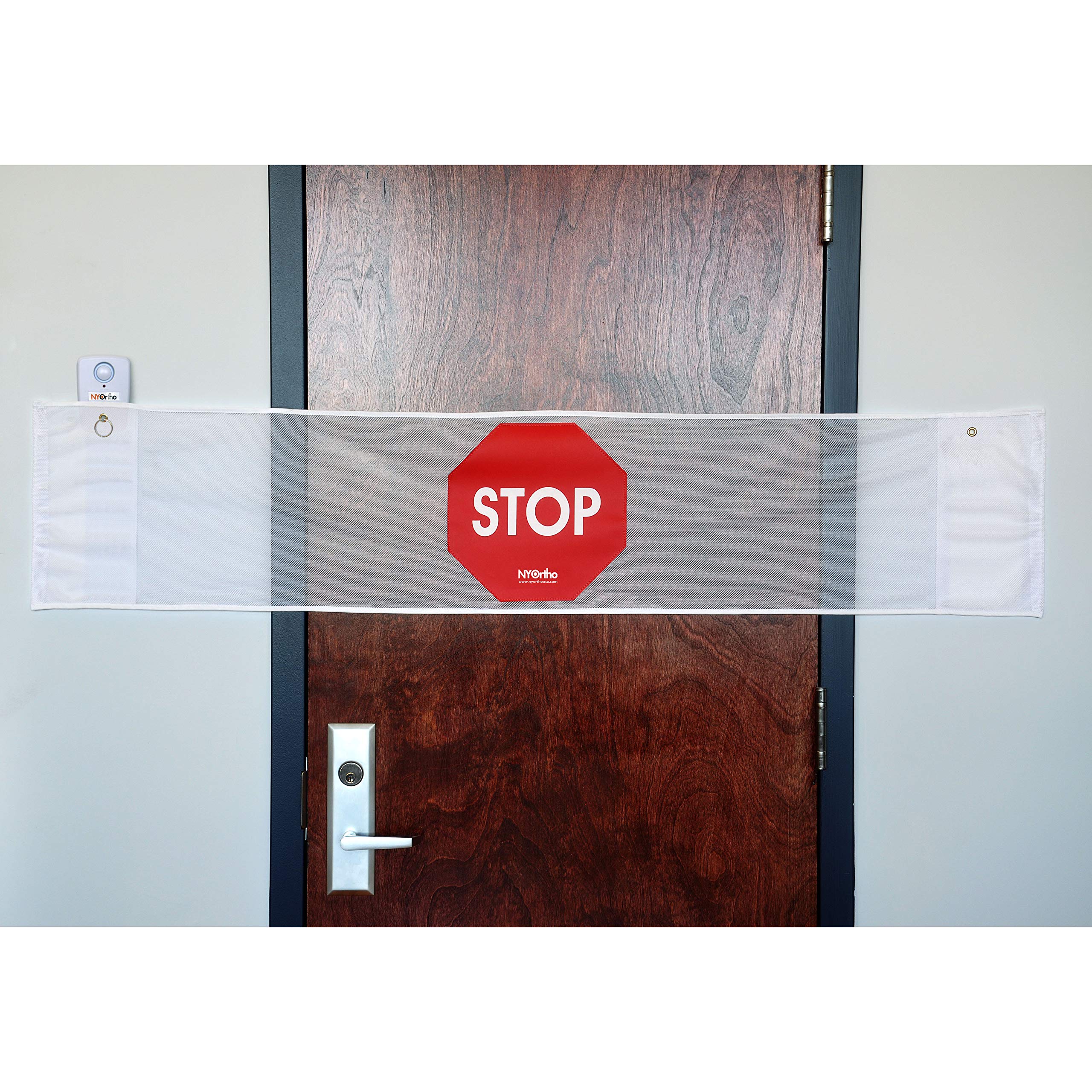 NYOrtho Door Guard Stop Sign Banner | Stop Sign Strip + Alarm | Size: 40" W