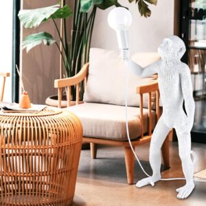 CHABEI Modern Resin Standing Monkey Table Lamp,Desk Lamp,Animal Lamp,Bedside LED Light for Home Decor,Living Room, Bedroom, Home Office, Kids Room(White-Standing)