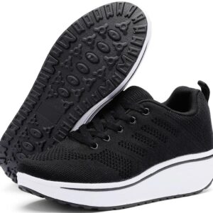 PPXID Women's Platform Fashion Sneakers Breathable Mesh Walking Shoes Lightweight Non Slip Running Shoes-Black 12 US Size