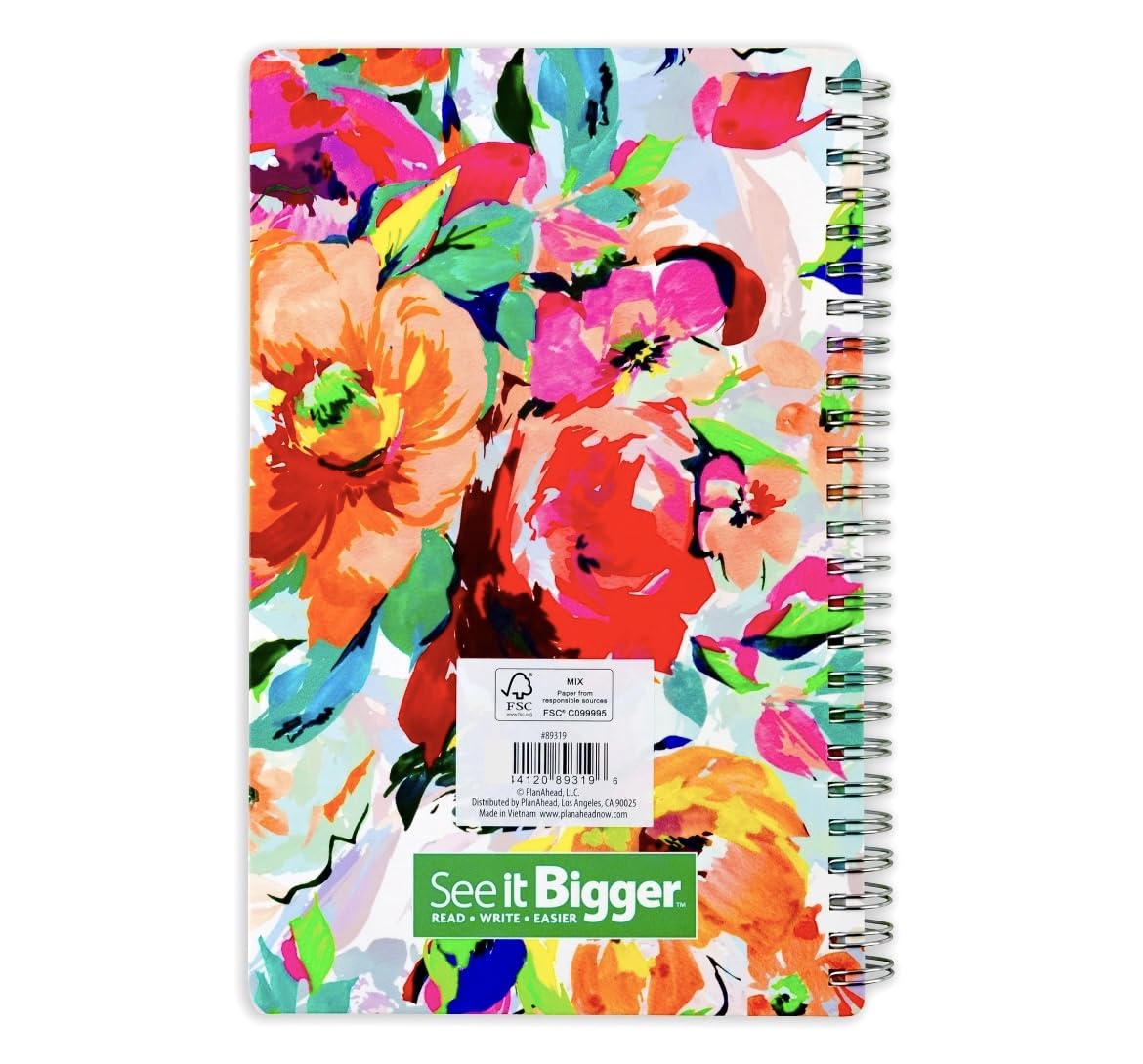 PlanAhead See IT Bigger April 2024 - June 2025 Size 8.75" x 5.5" x 0.5" Monthly/Weekly Medium Planner and Twin Fluorescent Pen (Floral Coppa)