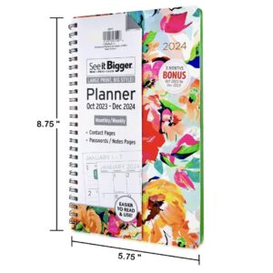 PlanAhead See IT Bigger April 2024 - June 2025 Size 8.75" x 5.5" x 0.5" Monthly/Weekly Medium Planner and Twin Fluorescent Pen (Floral Coppa)