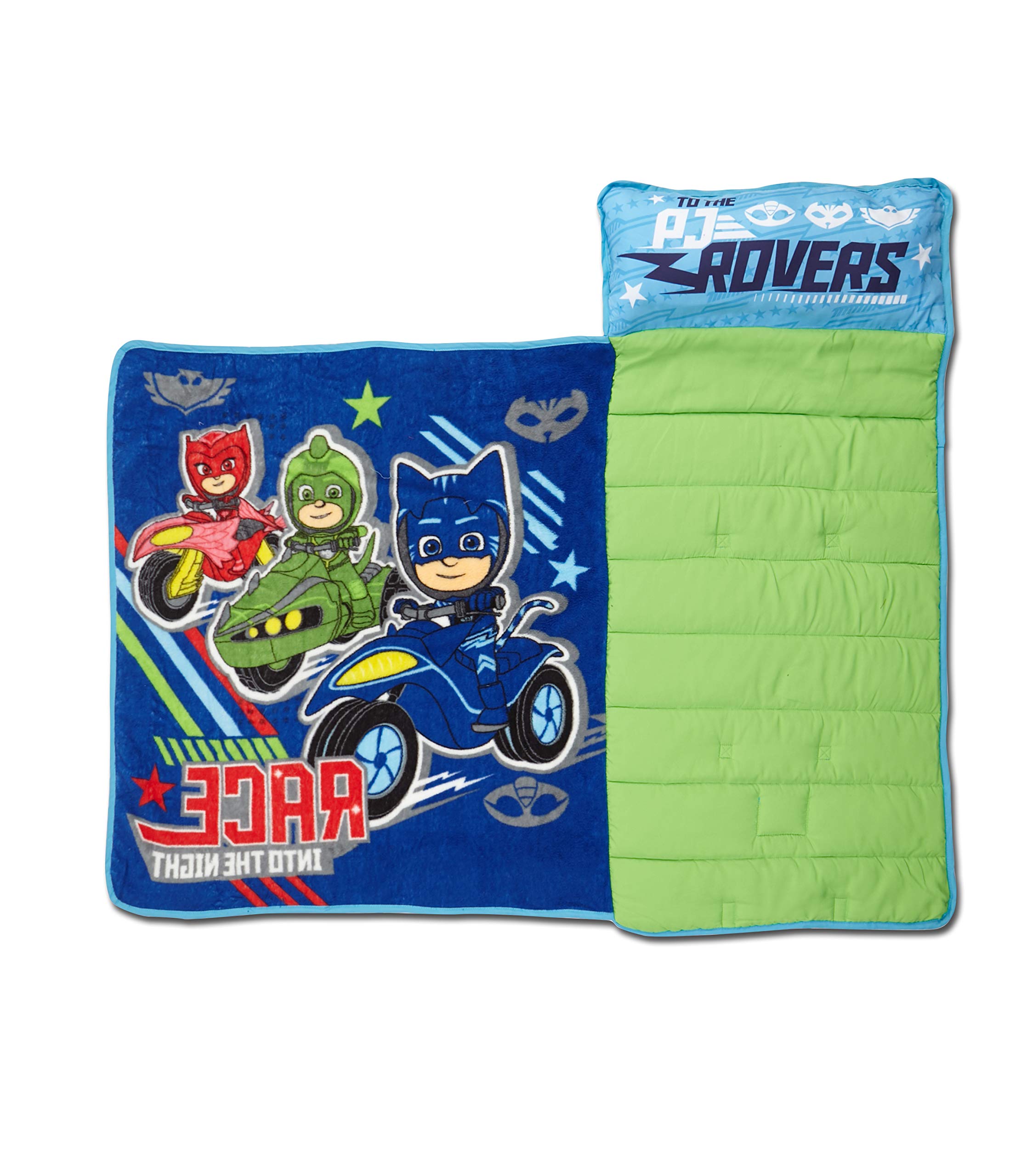 PJ Masks Race Into The Night Nap-Mat - Includes Pillow and Fleece Blanket - Great for Boys and Girls Napping at Daycare, Preschool, Or Kindergarten - Fits Sleeping Toddlers and Young Children