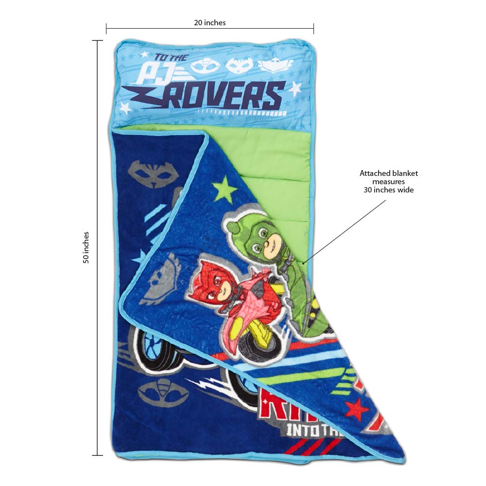 PJ Masks Race Into The Night Nap-Mat - Includes Pillow and Fleece Blanket - Great for Boys and Girls Napping at Daycare, Preschool, Or Kindergarten - Fits Sleeping Toddlers and Young Children