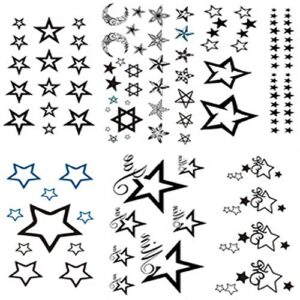 yesallwas cute black moon sky stars temporary tattoo for women body kids 6 sheet waterproof art fake tattoo stickers