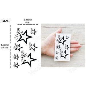 Yesallwas Cute Black Moon Sky Stars Temporary Tattoo for Women Body Kids 6 sheet Waterproof Art Fake Tattoo Stickers