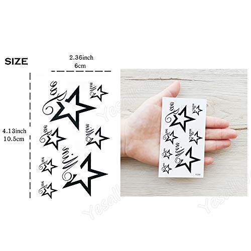 Yesallwas Cute Black Moon Sky Stars Temporary Tattoo for Women Body Kids 6 sheet Waterproof Art Fake Tattoo Stickers