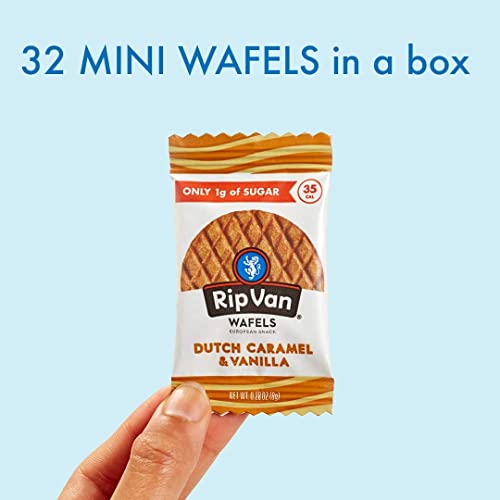 Rip Van Wafels Dutch Caramel Mini Stroopwafels - Low Carb Snacks (3g Net Carbs) - Non GMO Snack - Keto Friendly - Office Snacks - Low Calorie Snack (37 Calories) - Low Sugar (1g) - 32 Pack