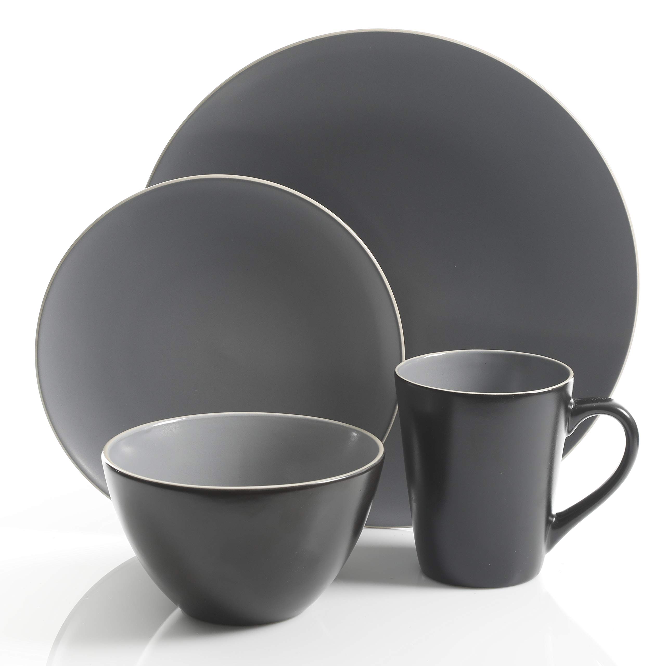 Gibson Soho Lounge Soho Lounge Matte Dinnerware Set, Service for 4 (16pcs), Two-Tone Grey