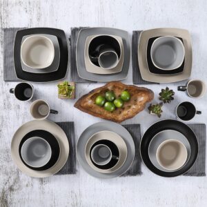 Gibson Soho Lounge Soho Lounge Matte Dinnerware Set, Service for 4 (16pcs), Two-Tone Grey