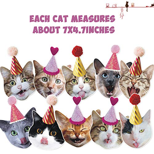 Bessmoso Funny Cat Party Garland Meow Letter Balloons Cats Faces with Party Hats Banner Kitten Bunting Photo Props for Cat Theme Birthday Party Pet Adoption Party Supplies