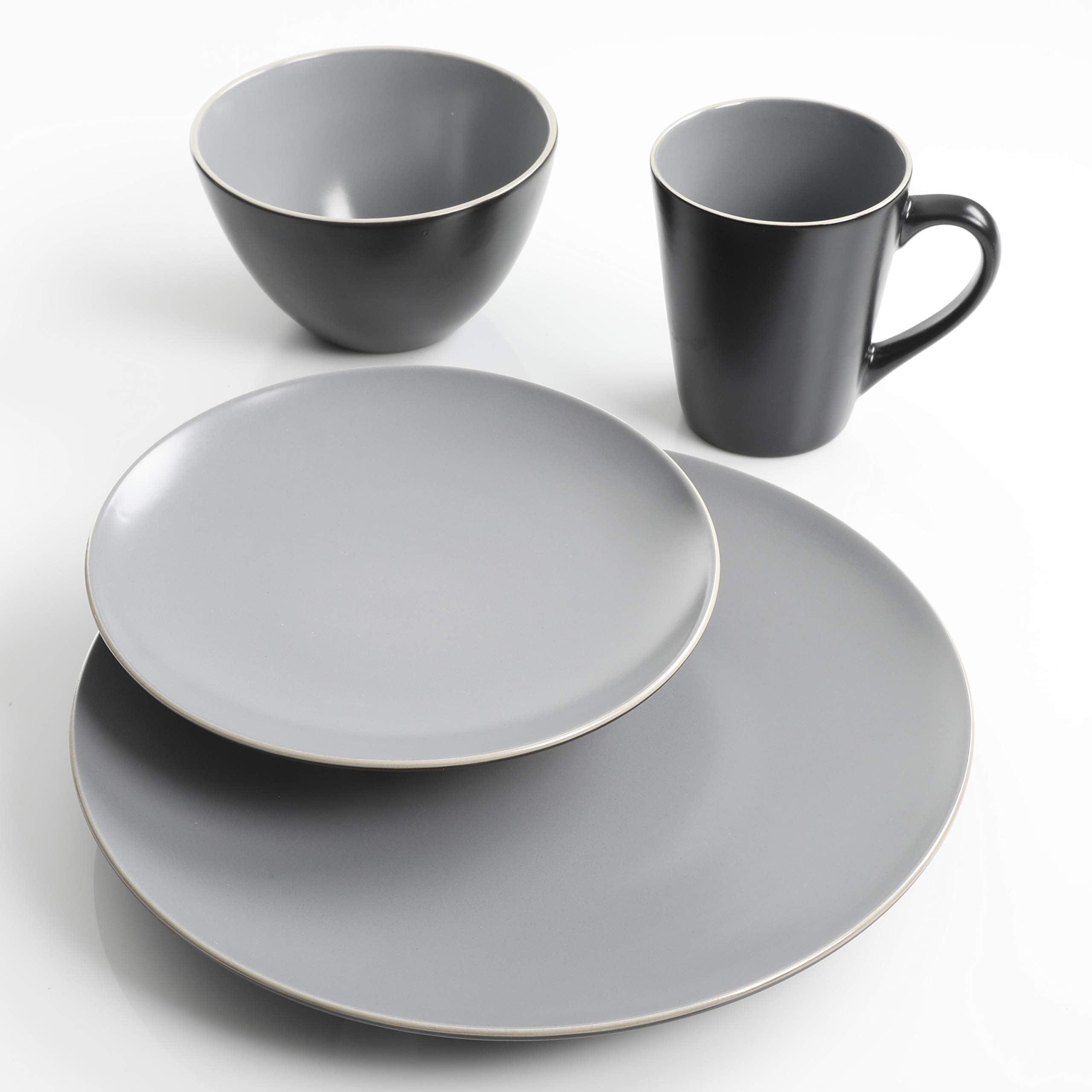 Gibson Soho Lounge Soho Lounge Matte Dinnerware Set, Service for 4 (16pcs), Two-Tone Grey