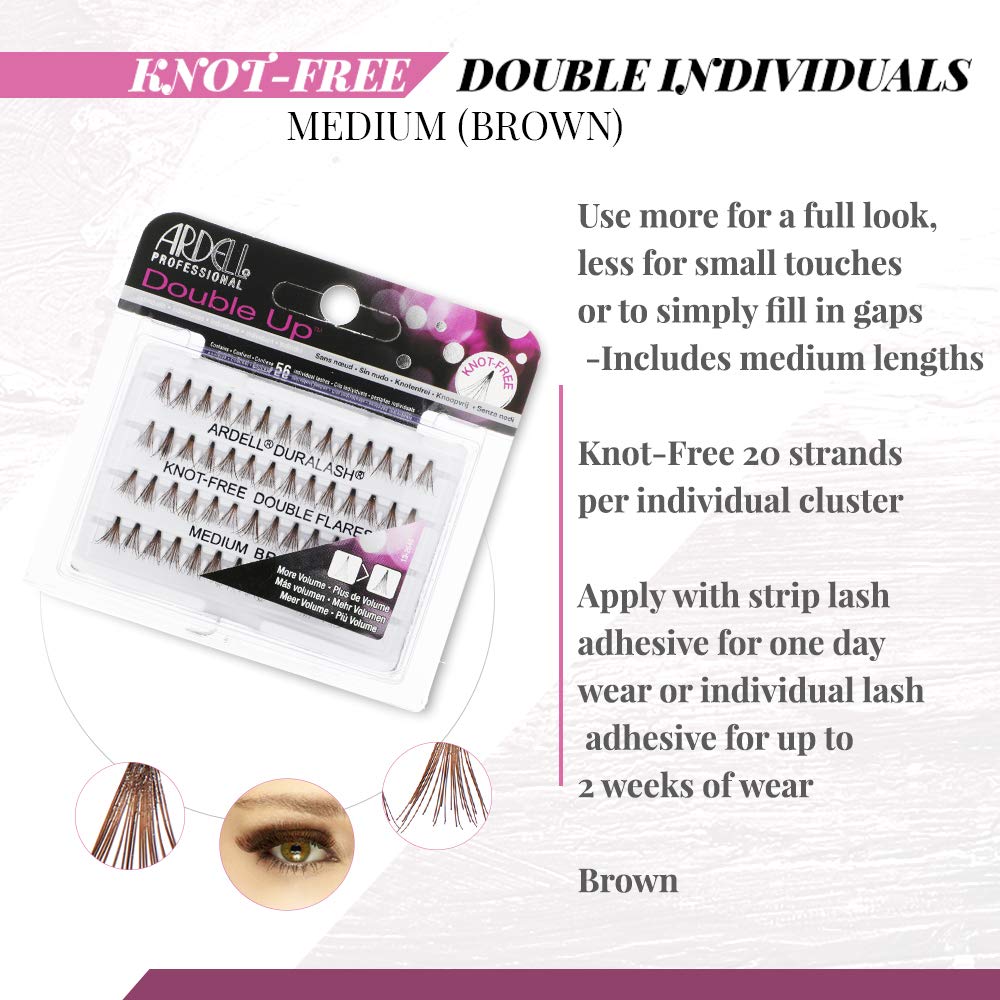 Ardell False Eyelashes Double Up Individuals Knot-Free Medium Brown 4 Pack