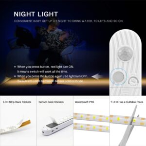 CFGROW LED Under Cabinet Lighting Motion Sensor, 10Ft Four Modes Bed Stairs Wardrobe Lamp Tape, Waterproof 5V USB LED Closet Night Strip Light for Indoor Home Bedroom Decor (Cold White, 3M x 1Pack)