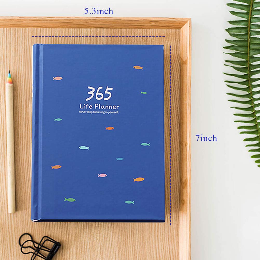 365 Days Daily Weekly Monthly Planner By Shining Soul, A5 Cute (small) Personal Pocket Diary Hard Cover, Office Notebook Stationery (Blue) Calendar Schedule Organizer