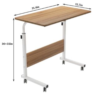 SogesHome 31.5inches Adjustable Mobile Bed Table Portable Laptop Computer Stand Desks with Rolling Wheels, Oak