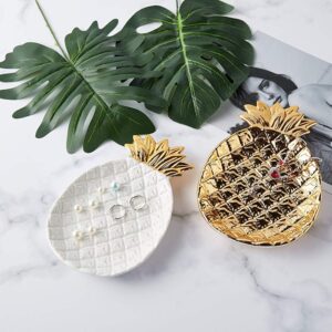 Lependor Ceramic Plate Jewelry Tray Jewelry Holder Jewelry Display - Ring Dish - Organizer for Keys - Phone - Jewelry - Watch - Wallet -Trinket - Best Wedding/Birthday - Big Size White Pineapple