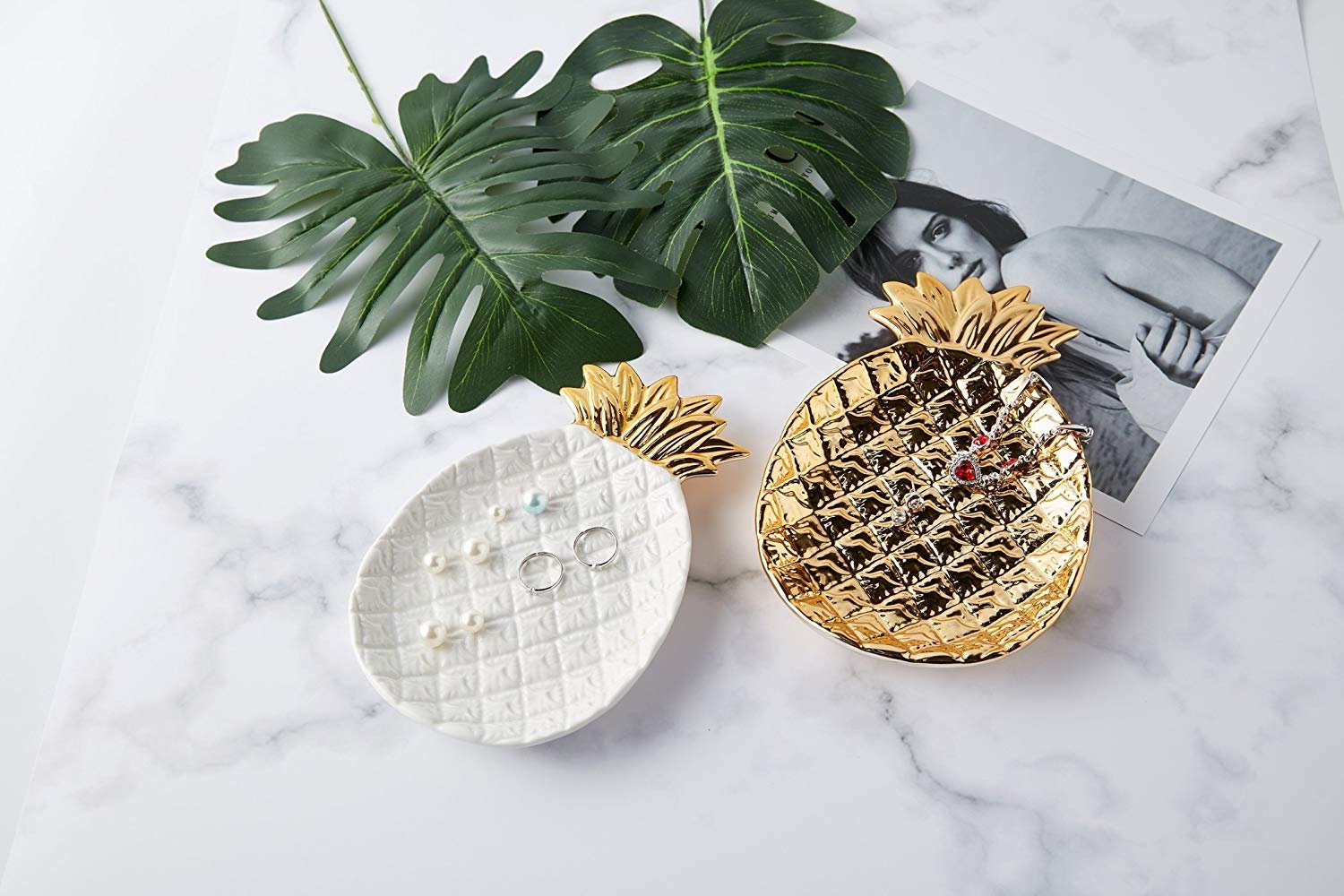 Lependor Ceramic Plate Jewelry Tray Jewelry Holder Jewelry Display - Ring Dish - Organizer for Keys - Phone - Jewelry - Watch - Wallet -Trinket - Best Wedding/Birthday - Big Size White Pineapple