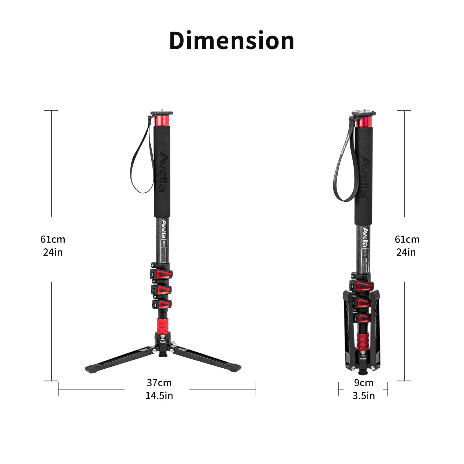 Avella C324D Carbon Fiber 67 Inch Camera Monopod Professional Telescopic Video Monopods Base Tripod for Canon Nikon Sony Olympus Panasonic DSLR Camera