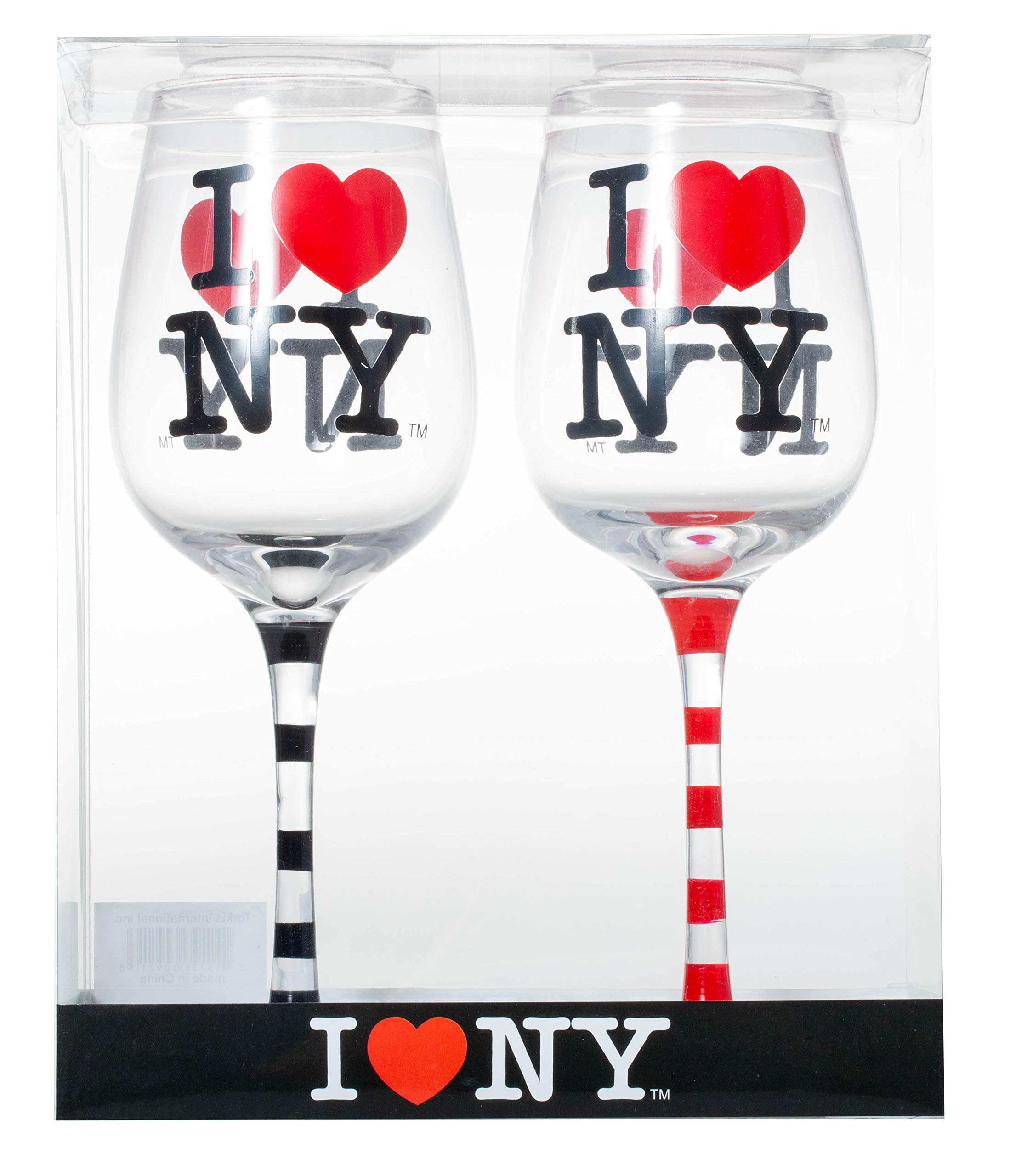 Set of 2 Officially Licensed I Love New York Striped Stem Wine Glasses