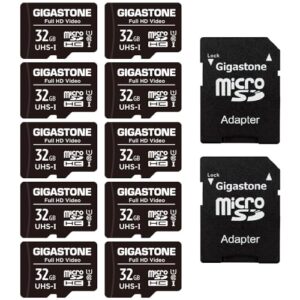 gigastone 32gb 10-pack micro sd card, full hd video, surveillance security cam action camera drone, 90mb/s micro sdhc uhs-i u1 c10 class 10