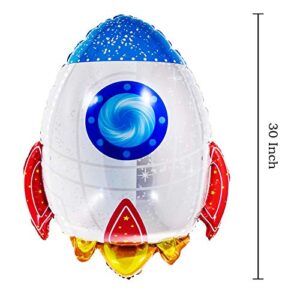 4Pcs Cute Large Size Outer Space Cartoon Balloons Astronaut Balloons Rocket Balloons for Kids Planet Themed Party Supplies Baby Shower Birthday Party。 (colorful)