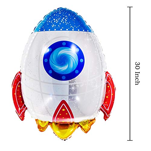 4Pcs Cute Large Size Outer Space Cartoon Balloons Astronaut Balloons Rocket Balloons for Kids Planet Themed Party Supplies Baby Shower Birthday Party。 (colorful)