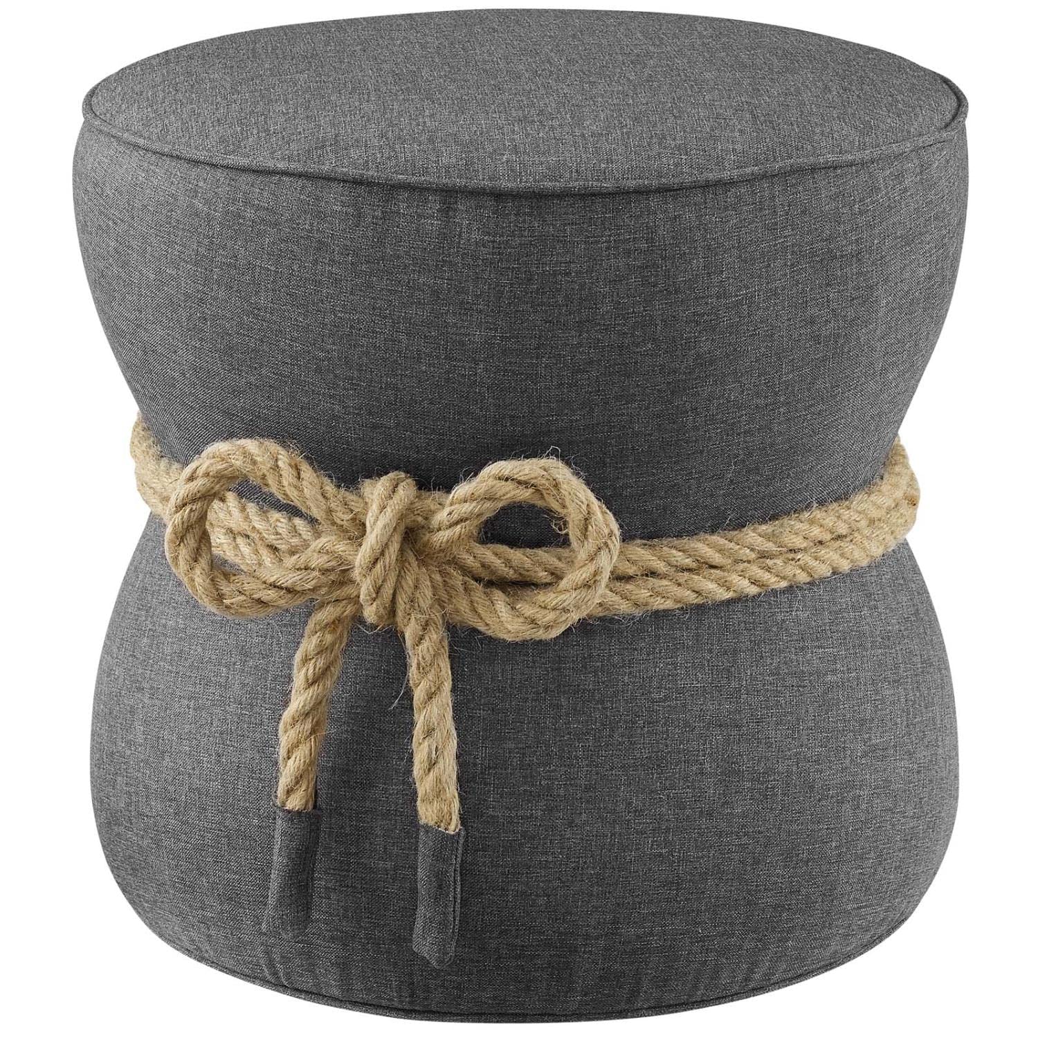 Modway Beat Upholstered Fabric Nautical Rope Round Ottoman in Gray, 19"L x 18.5"H